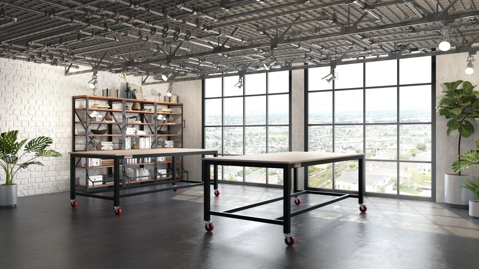 Heavy-Duty Mobile Workbench On Wheels, Welded Steel Frame