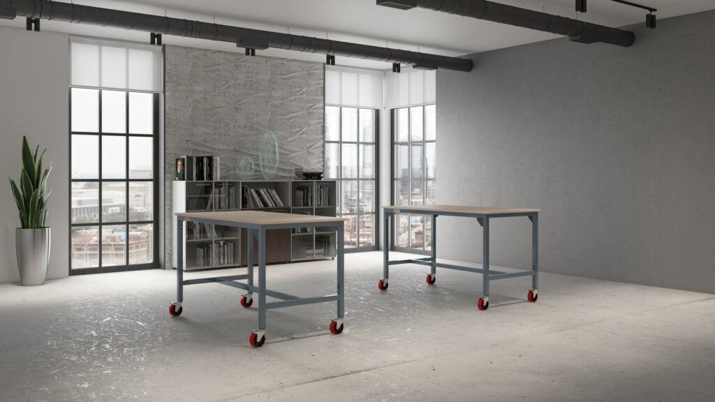 Modular Mobile Workbench On Wheels, Steel Framed, With Storage Shelf